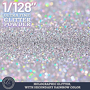 Holographic Ultra Fine Glitter, 180G/6.35OZ Resin Glitter Powder Sequins Flakes, 1/128" Metallic Iridescent Glitter for Resin Tumblers Art Crafts, Hair Face Body Nail Glitter, LEOBRO Silver Glitter