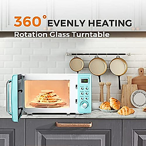 ARLIME Small Microwave, 0.7Cu.ft 700 Watt Countertop Microwave with 5 Micro Power Defrost & Auto Cooking Function, Stainless Steel Interior, LED Display, Retro Microwave for Kitchen, RV, Dorm (Green)