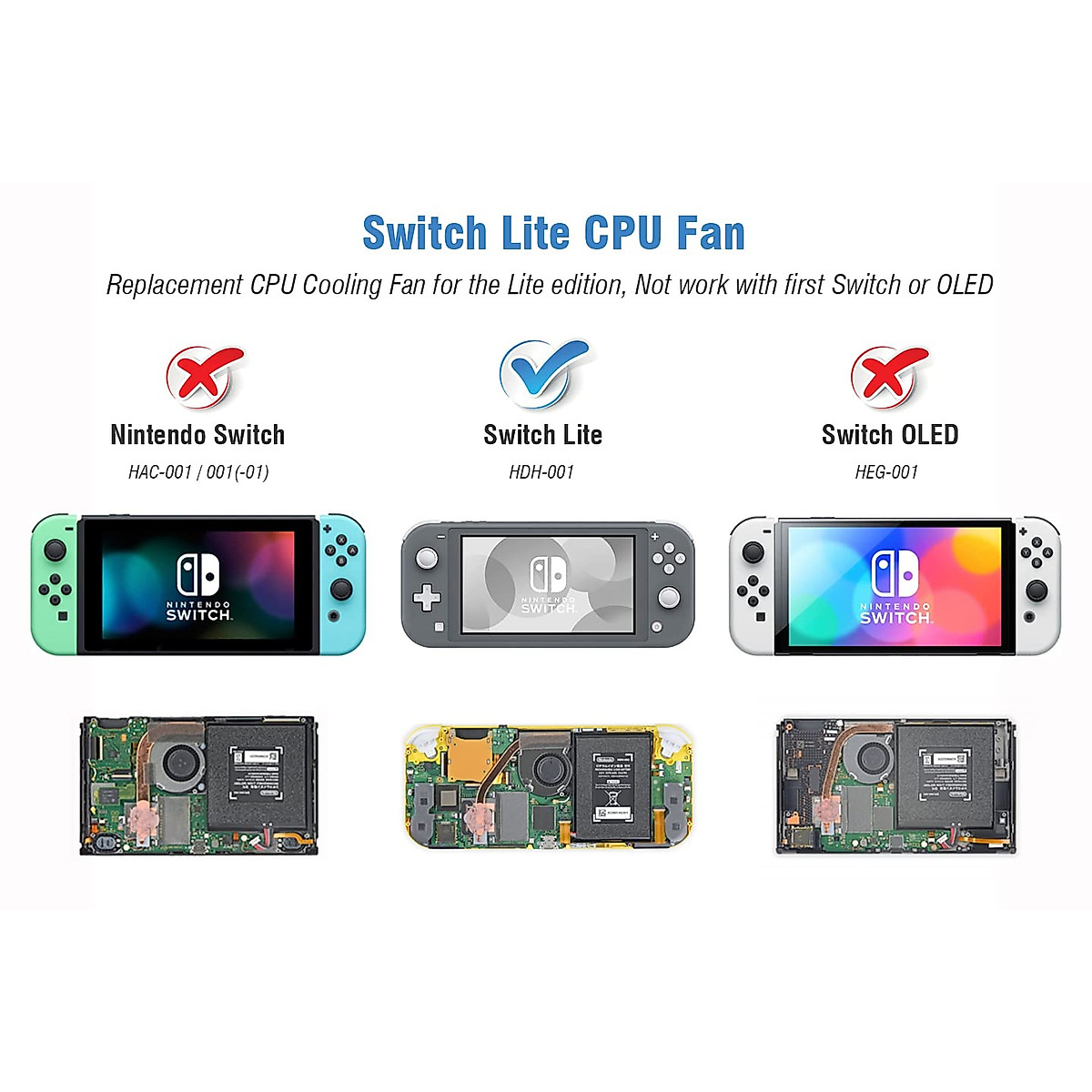 ElecGear Replacement Internal Cooling Fan Compatible with Nintendo Switch Lite HDH-001, CPU Heatsink Cooler, Thermal Compound Paste, Screwdriver and Repair Tool Kit