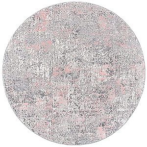 SAFAVIEH Meadow Collection 6'7" Round Grey / Pink MDW583H Modern Abstract Area Rug