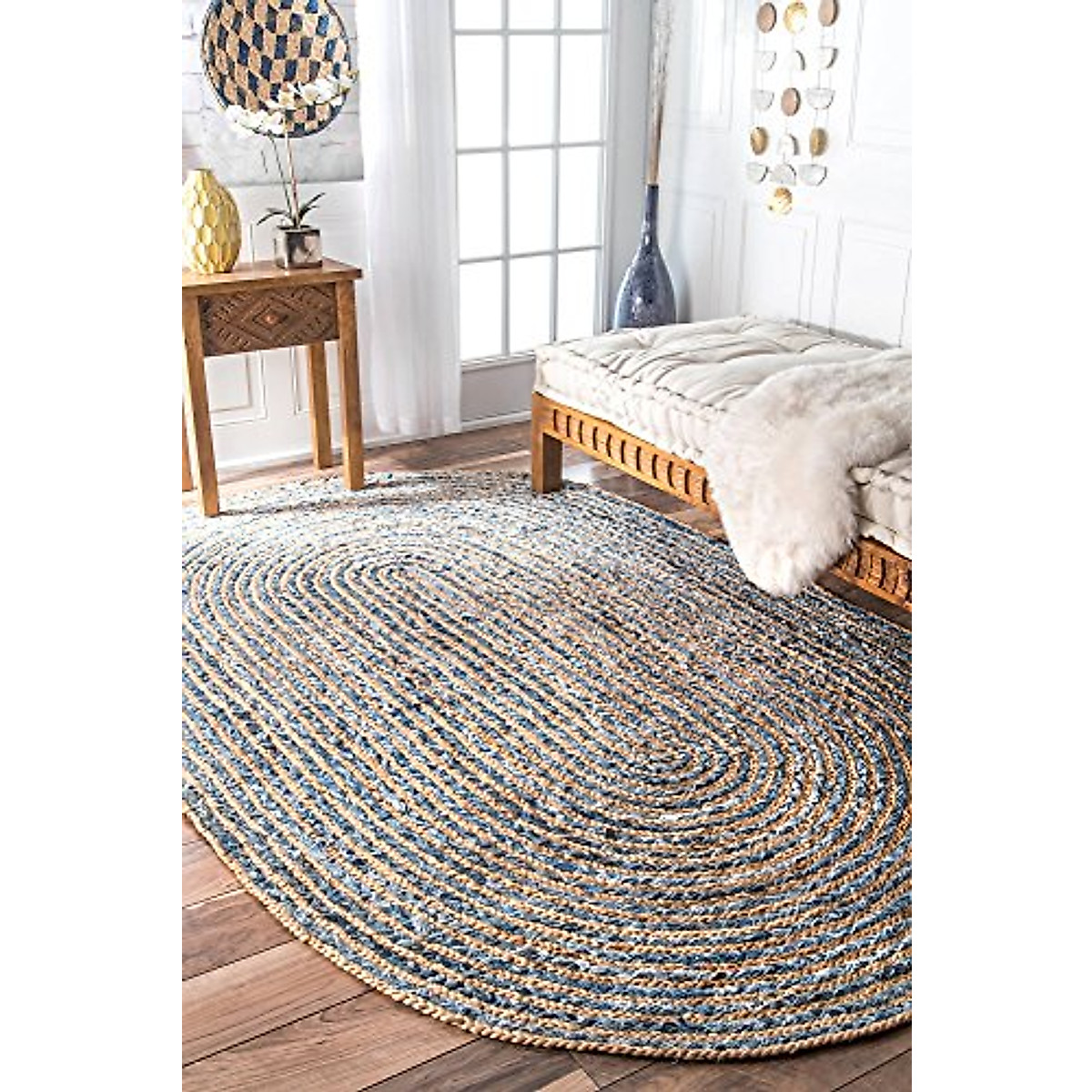 nuLOOM Dara Striped Jute Area Rug, 6 ft x 9 ft, Blue