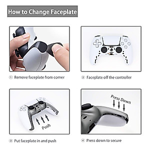 PS Five Controller Accessories, AKNES Customized Face Plates Replacement for PS Five Wireless Controller Accessories Decoration Shells Clip Cover DIY with 8PCS Thumb Stick Grips (Charcoal)'
