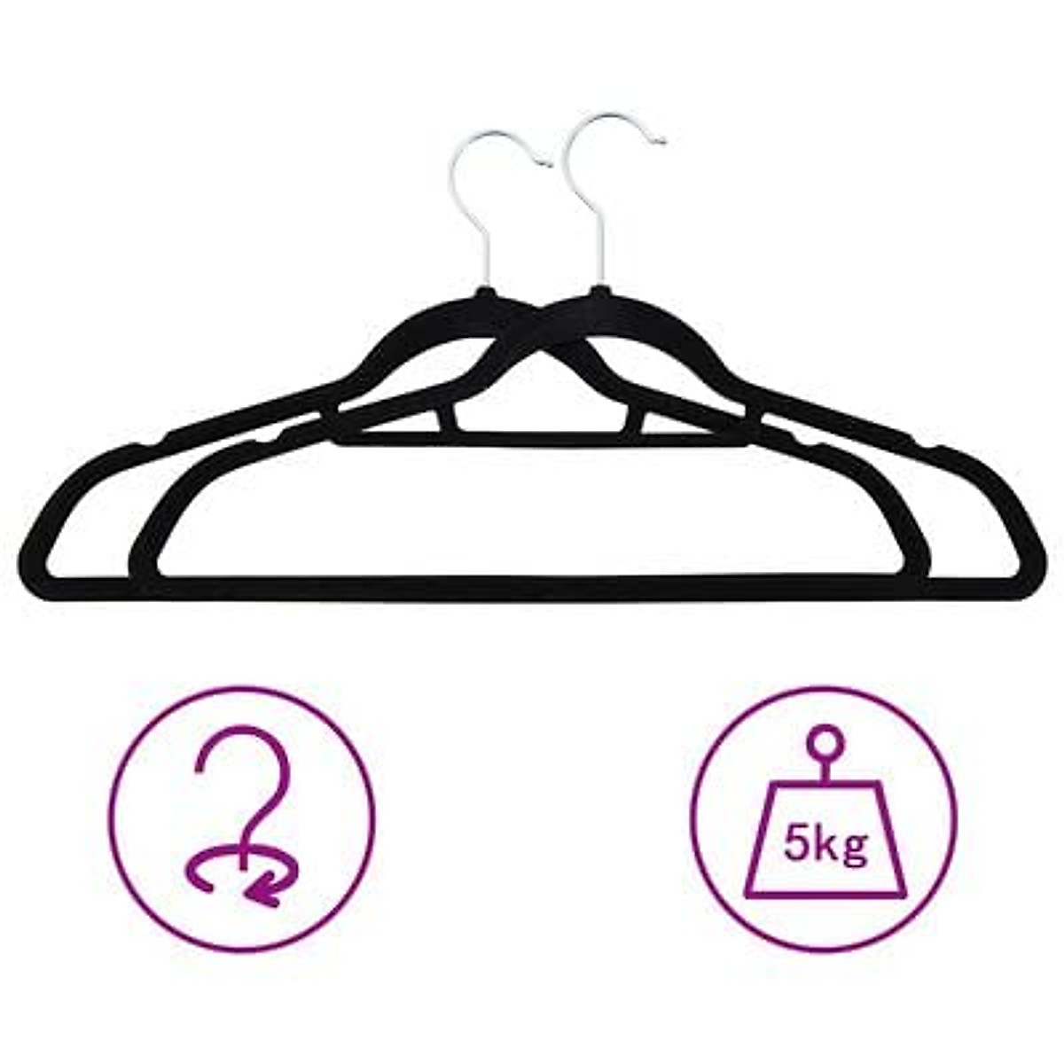 Black Velvet Hangers,Closet Hangers for Clothes,Non-Slip Hangers Pack of 10,Multi-Purpose Hangers,Silver Hanger Hooks spacesaver