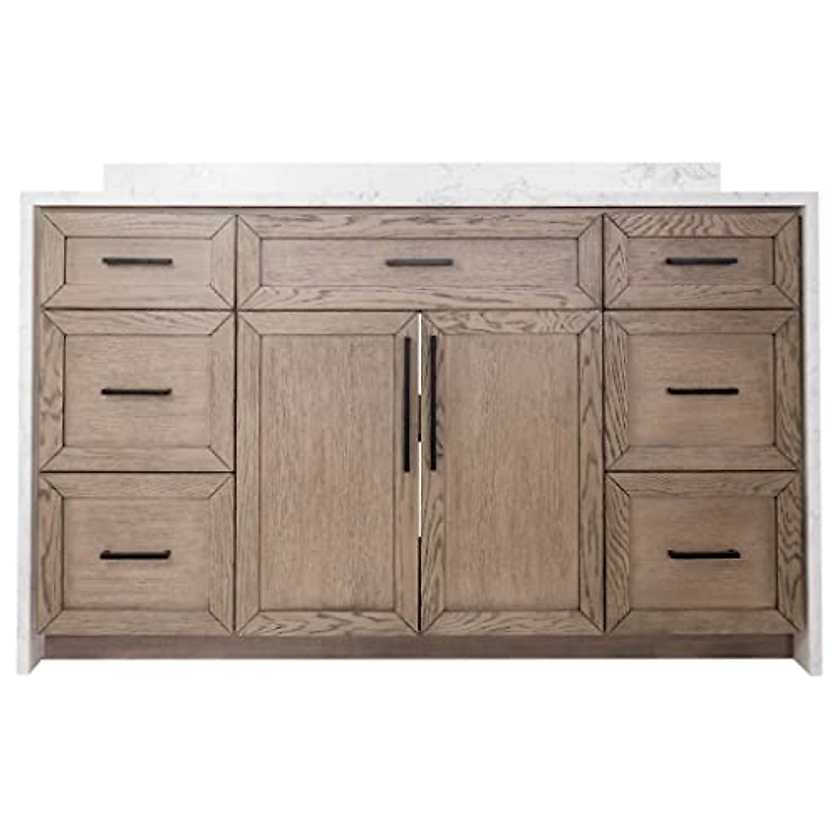 Kitchen Bath Collection Palisade 60-inch Single Bathroom Vanity (Engineered Marble/Gray Oak): Includes Gray Oak Cabinet with Engineered Marble Waterfall Countertop and White Ceramic Sink