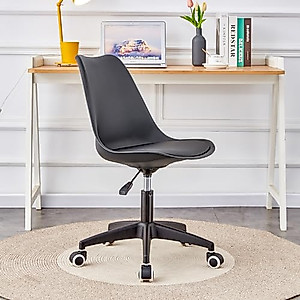 AISYKOD Black Desk Chair, Plastic Home Office Chair, Acrylic Rolling Chair, Swivel Plastic Chairs for Office, Home, Make Up, Small Space, Bed Room, Living Room