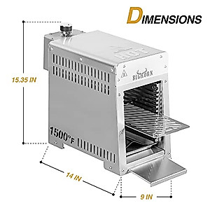 BIG HORN OUTDOORS Portable Infrared Broiler Propane Gas Grill, 1500 Degree Stainless Steel Tabletop Quick Cooking Steak Grill for Meat, Seafood, Veggies