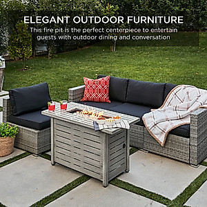 Best Choice Products Fire Pit Table 42in 50,000 BTU Rectangular Steel Propane Gas for Outdoor, Patio w/Burner Lid, Auto Ignition, Hideaway Tank Storage, Cover, Glass Beads - Gray