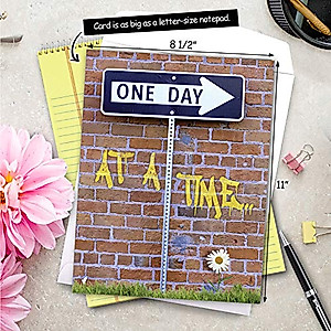 NobleWorks - Recovery Jumbo Greeting Card (Extra Large 8.5 x 11 Inch) - Encouragement, AA Sobriety Support Happy Anniversary Notecard from Group - One Day At A Time J9707