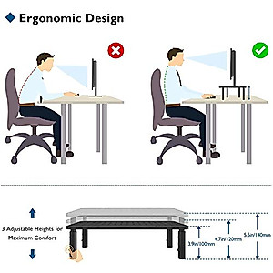 BONTEC 2 Pack Monitor Stand Riser, 3 Height Adjustable Monitor Stand with Pen Holder, Ergonomic Metal Laptop Stand with Cable Management, Great Computer Stand for Laptop, iMac, PC, Printer, 14.5 in