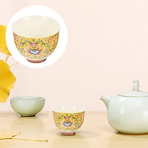 Beavorty Chinese Handmade Kungfu Tea Cup 130ml Floral Pattern Ceramic Tea Mugs Porcelain Tea Cup Tea Bowl Japanese Tea Cup Sake Cup Tea Accessories Drinkware (Yellow)