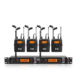 XTUGA RW2080 Wireless in Ear Monitor System 2 Channel 4 Bodypacks IEM System Mono in Ear Monitor Wireless 300Ft, in Ear Monitor for Musicians 40 UHF Frequencies 902-928mhz, for Band, Stage or Studio