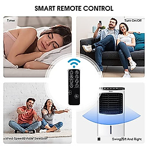 COSTWAY Evaporative Cooler, Portable Cooling Fan with Remote Control, 3-Mode, 3-Speed and 7.5H Timer Function, Water Tank and Casters, Bladeless Air Cooler for Home Office (White)