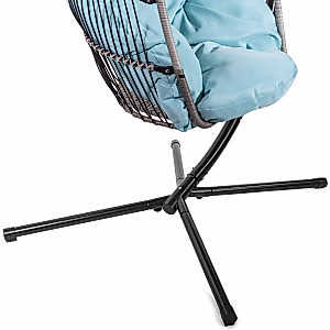 Barton Premium Egg Chair Egg Style Hanging Chair Blue w/Deep Cushion Soft Relaxing Luxury Outdoor Indoor Patio Bedroom Hanging Swinging