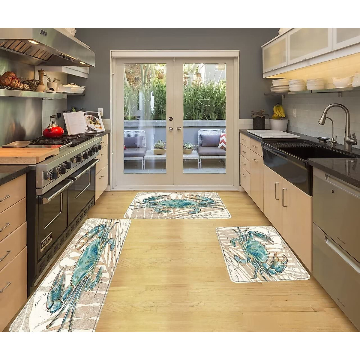 Kitchen Rugs Sets 3 Piece Floor Mats Sea Underwater Submarine Crab Durable Doormat Nautical Ocean Animal Area Rug Washable Runner Carpet Set Non Slip Fantastic Crab Design Kitchen Rugs and Mats