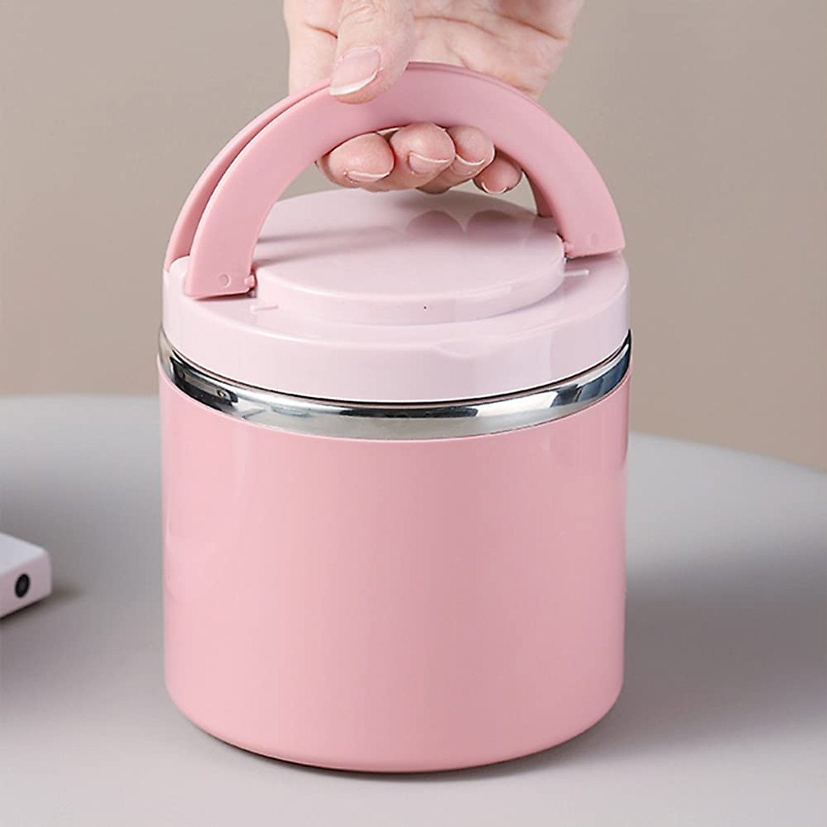 LIZHOUMIL Soup Mug Stainless Steel Microwavable Soup Mug with Lid, Portable Breakfast Cup with Handle Insulation Soup to Go Container for Soups, Noodles, Hot Cereal and More (Pink, 630ml)