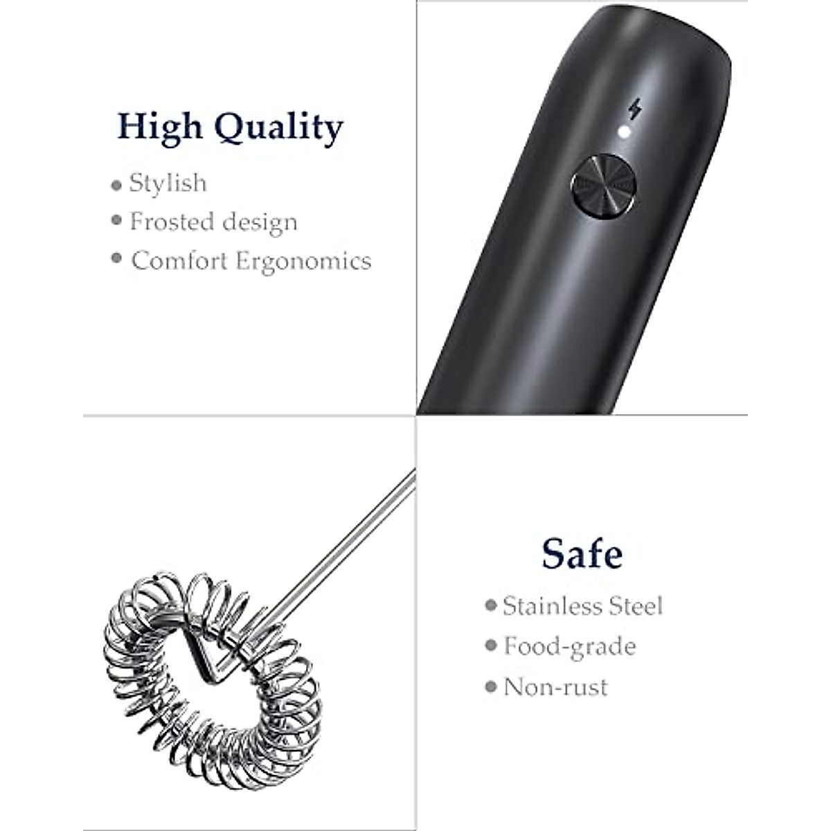 COKUNST Electric Milk Frother Handheld Rechargeable USB C, Powerful Milk Foamer Frother, Mini Drink Mixer Electric Handheld, Durable Whisk Coffee Milk Frother for Cappuccino, Latte, Hot Chocolate