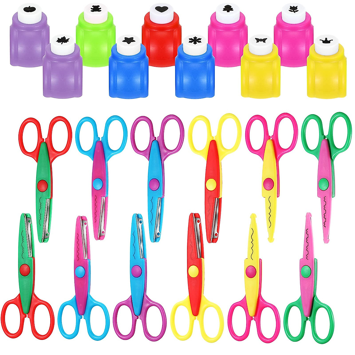 22 Pcs Craft Hole Punch and Creative Scissors Set, Including 12 Craft Pattern Scissors Decorative Edge Scrapbooking Edging Scissors, 10 Paper Punch for School Kids Adults Crafting