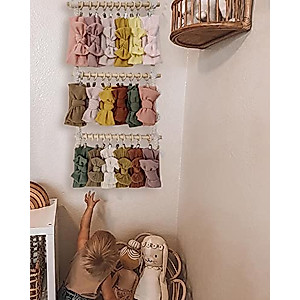 POVETIRE Baby Headband Holder, Hair Bows and Accessories Storage Organizer, Wall Hanging Decor for Nursery Toddler Girls Room (Beige-1)
