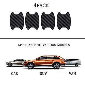 4PCS Car Door Handle Sticker, Carbon Fiber Anti-Scratches Car Door Cup Protector, Non-Marking Auto Door Handle Protective Film, Universal for Most Car Handles (Black/4PCS)