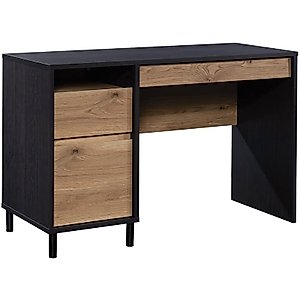 Sauder Acadia Way Single Pedestal Desk in Raven Oak with Timber Oak Accents
