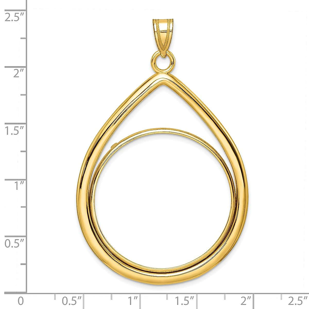 Roy Rose Jewelry Gold Coin Bezel Pendant Mounting in 14ky Polished Lightweight Tear Drop Prong 32.0mm Coin Bezel Pendant