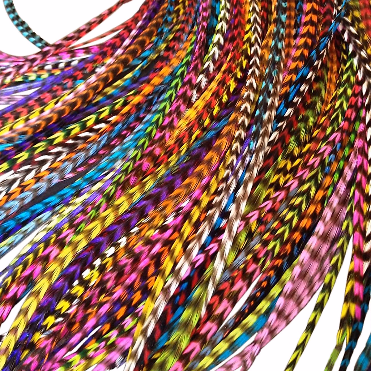 Feathers for Hair, 20 Rainbow Rooster Feathers Hair Extensions Kit with Silicone Beads and Loop Tool All Bright Colors- Pink, Blue, Red, Purple, Orange, Yellow, Green Striped Grizzly Feathers