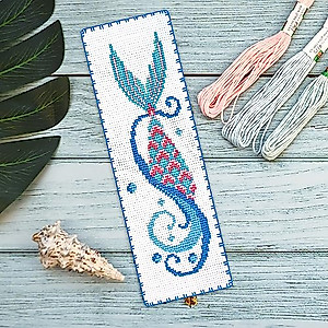 Povitrulya Mermaid's Tail - Counted Cross Stitch Bookmark Kit - DIY Embroidery Set for Adults with Paper Pattern, 16-Count Aida Canvas and Presorted Floss