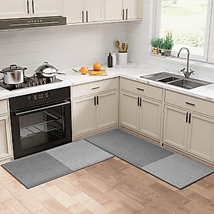 Hargiis Kitchen Mat 2PCS, Rubber Non-Skid Kitchen Rugs Washable, Absorbent Runner Mat for Floor, Machine Washable Mats for in Front of Sink, Door, Laundry, Entrance, Home (Grey, 47"×17"+32"×17")