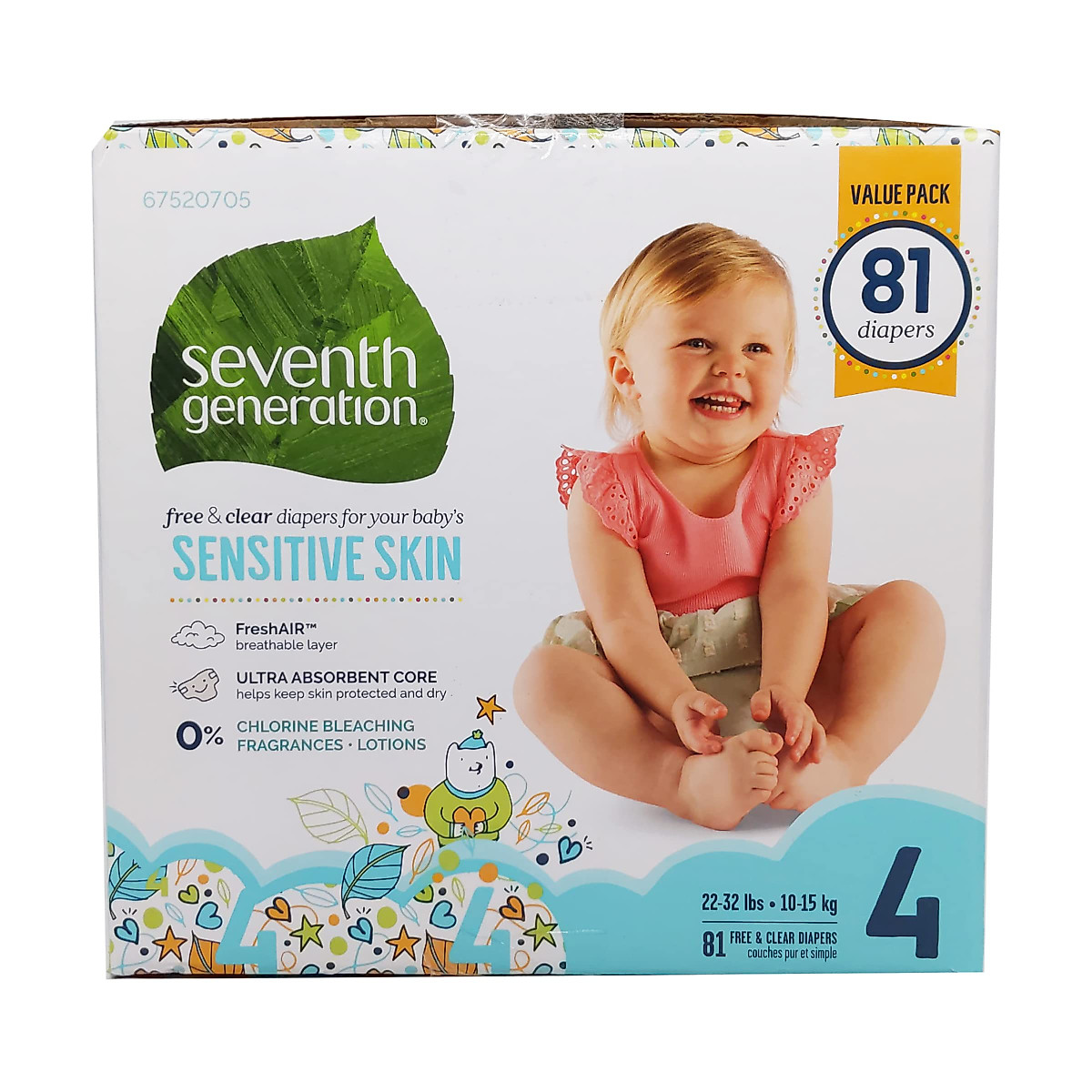 SEVENTH GENERATION Diapers Size 4 Value Pack, 81 CT