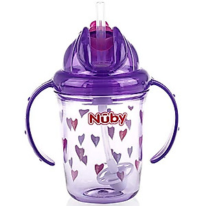 Nuby Tritan No Spill Flip N' Sip Twin Handle Printed Cup with 360 Weighted Straw
