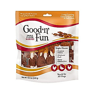 Good'n'Fun Triple Flavored Rawhide Kabobs for Dogs, 12 Oz (3 Pack)