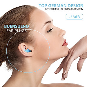 Silicone Ear Plugs for Sleeping - BUENSUENO 2 Pairs Reusable Washable Earplugs for Sleep, Work，Swimming, for Noise Cancelling, Sound Blocking Sleeping, Concert (Light Blue Star)…