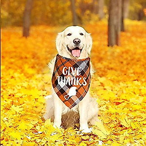 JOTFA 2 Pack Halloween Thanksgiving Day Dog Bandanas, Holiday Fall Plaid Dog Puppy Bandana Scarf Little Pumpkin Give Thanks Dog Costume for Small Medium Large Dogs Pets