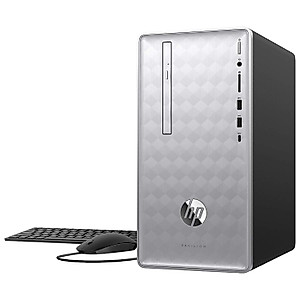 HP Pavilion 590-p0039 Desktop PC - AMD A12-9800 3.8GHz, 16GB, 1TB HDD, DVDRW, Bluetooth, USB Keyboard & Mouse, Windows 10 Home - Natural Silver (Renewed)