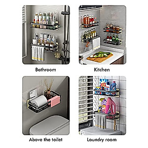 Fegat Shower Caddy, Enhanced Self Adhesive shower Organizer, No Drilling Bathroom Shower Shelf With Towel Rack and 2 Hooks, Space Aluminum With Anticorrosion Process, Black