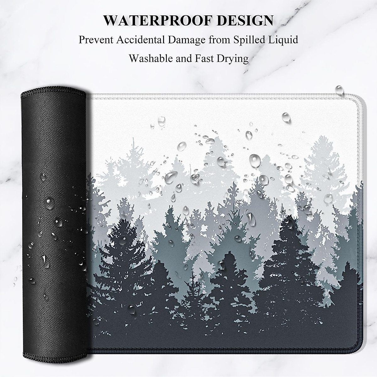 Auhoahsil Large Mouse Pad, Full Desk XXL Extended Gaming Mouse Pad 35" X 15", Waterproof Desk Mat with Stitched Edge, Non-Slip Laptop Computer Keyboard Mousepad for Office & Home, Misty Forest Design