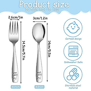 16 Pieces Kids Silverware Stainless Steel Kids Utensils Forks and Spoons, Metal Toddler Cutlery Set for Lunch Box, Childrens Safe Flatware Set, Dishwasher Safe