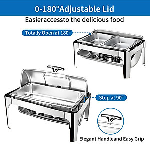 Umisu 9.46 Qt Roll Top Chafing Dish Buffet Set with Visible Glass Lid, Stainless Steel Chafing Dishes for Buffet, Chafers and Buffet and Warmers Set for Weddings, Hotels and Parties