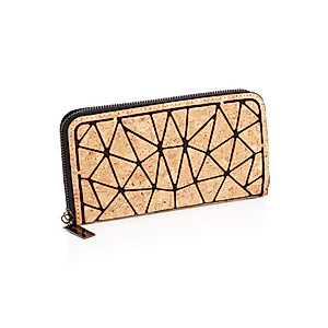 Orchid Bay Women's Geometric Cork Zipper Wallet, Vegan Cork Wallet, Cork Purse, Vegan Purse, Cork Cell Phone Bag - Eco Friendly, Natural and Sustainable.