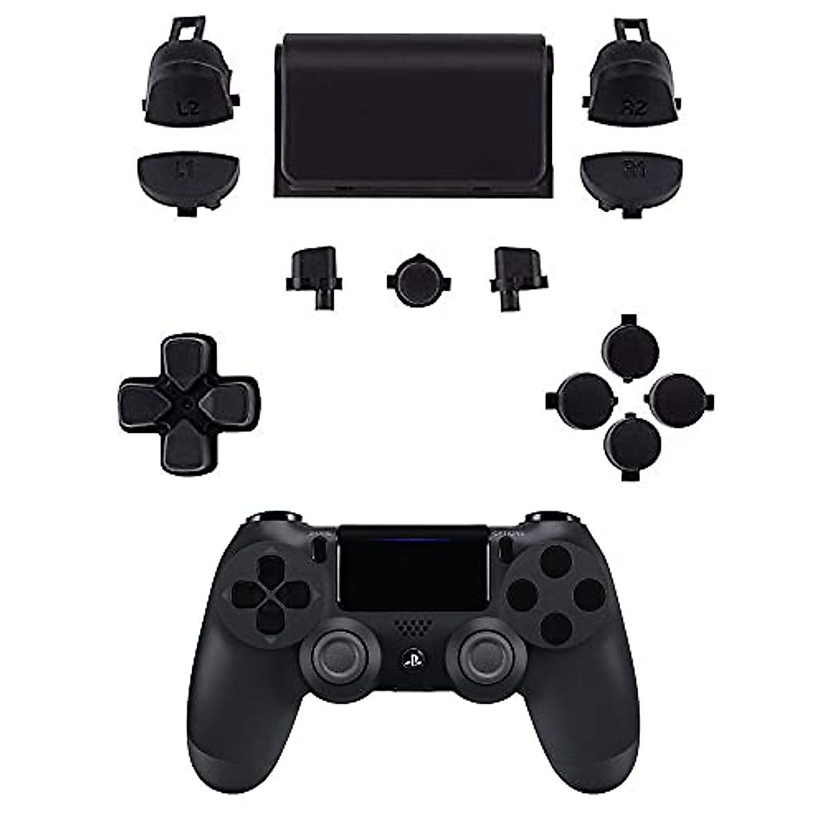 MMOBIEL Full Button Replacement Kit Compatible with Playstation 4 PS4, PS4 Slim, PS4 Pro Dualshock 4 Controller Incl. Screwdriver and Opening Plectrum Matte Black