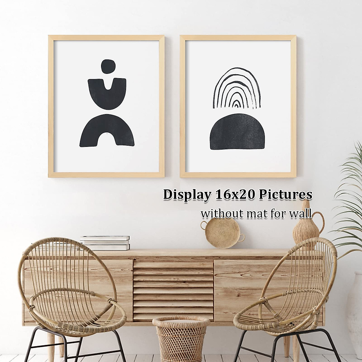 Egofine 16x20 Poster Frame Solid Wood Frame with Plexiglass Matted for 11x14/12x16 for Wall Mounting Hanging Picture Frame Vertically or Horizontally, Natural Wood