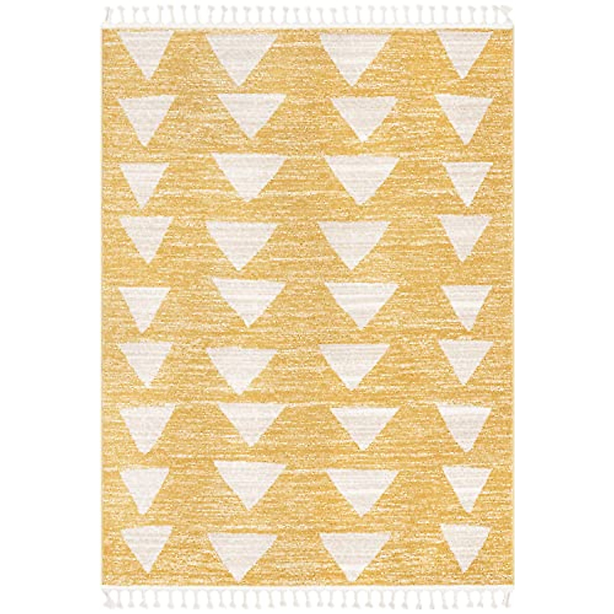 Well Woven Tango Yellow Geometric Triangle Pattern Stain-Resistant Area Rug (6'7" x 9'3")