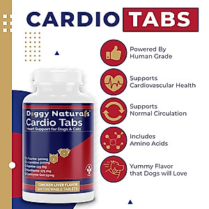 Cardio Tabs Heart Support Supplement for Dogs - Aids Cardio Support and Cardio Strength Supplement for Dog, L-Taurine, L-Carnitine, Hawthorn, L Arginine, Coenzyme Q10 - Made in USA - 120 Tablet