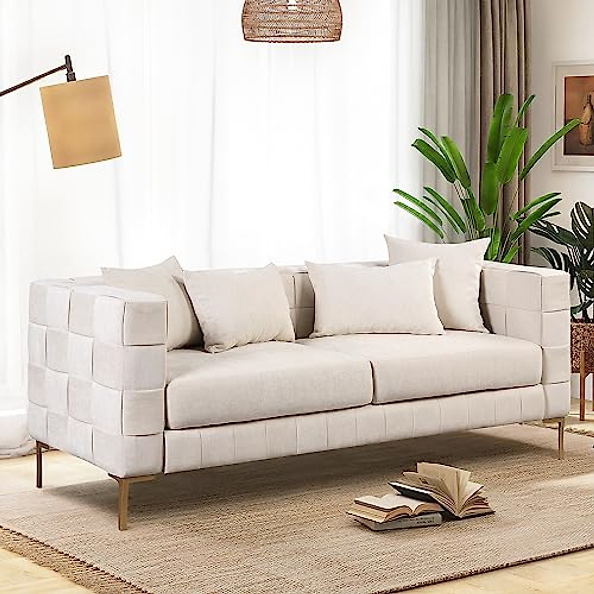 Livavege 80.7" Modern Sofas Living Room, Fabric Comfy Deep Seat Couch with Metal Legs and 2 Pillows, Removable Back and Thickened Soft Cushion, Furniture for Bedroom, Apartment, Office, 80", Grey
