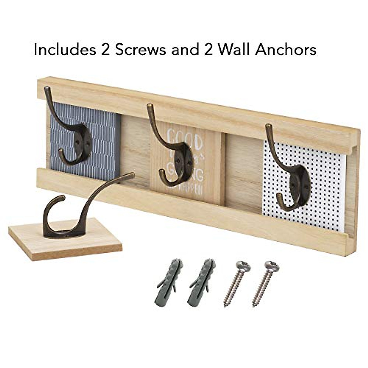 10 Street Home Wall Mount Coat Rack with 4 Adjustable Hooks - Wood and Multi-Color Modern Rustic Style for Entryways, Closets, and Bathrooms