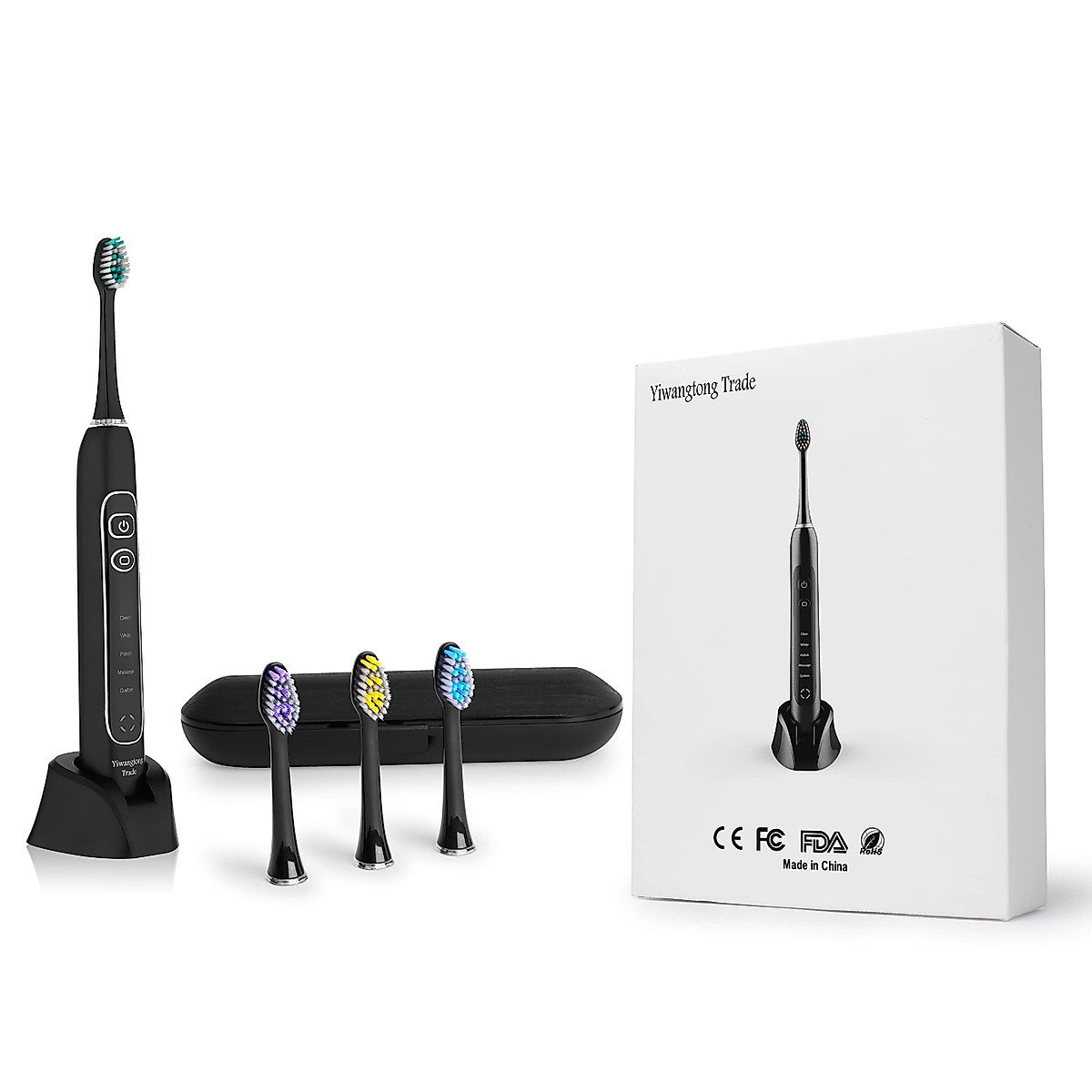 Yiwangtong Trade Rechargeable Sonic Electric Toothbrush with 5 Modes,4 Toothbrush Heads and one Travel case