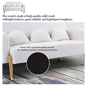 SumKea 59.1'' Teddy Loveseat Sofa, Futon Couch with Three Lumbar Pillows, Small Sofa Couch for Living Room, Apartment, Office, White