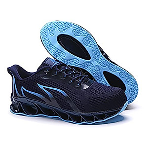 DREAM HORSE Steel Toe Indestructible Work Shoes for Men Women Lightweight Mesh Safety Industrial Construction Shoes Puncture Proof Non Slip Shoes, Black_blue, 12