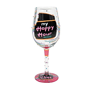 Enesco Designs by Lolita Happy Hour Hand-Painted Artisan Wine Glass, 15 Ounce, Multicolor