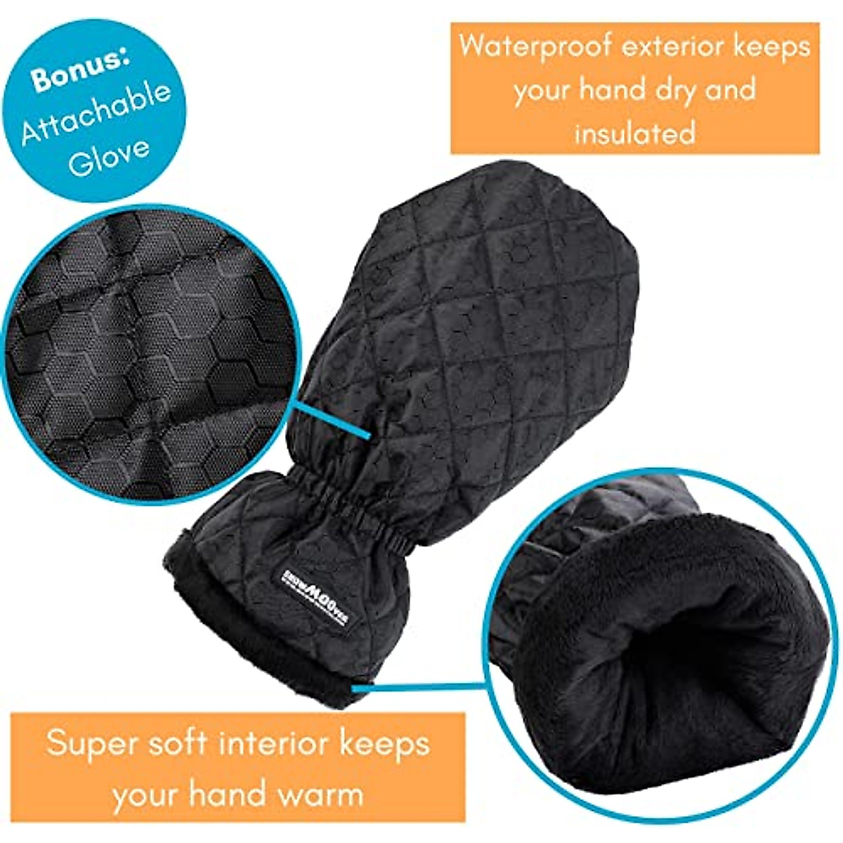 BIRDROCK HOME Ice Scraper and Breaker Combo for Car Windshield & Windows | Water Resistant & Large Padded Glove | Wide 4" Blade | Non-Scratch | Tough ABS Plastic